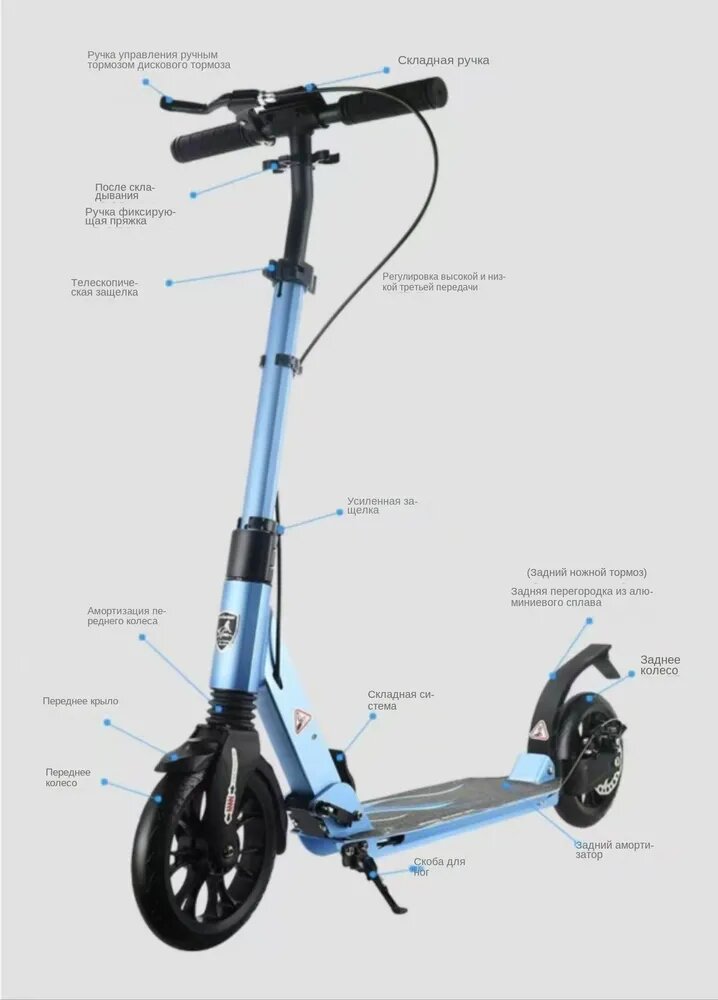 Самокат Urban Scooter Disc Black, (2024), с дисковым тормозом, складной, городской, двухколесный