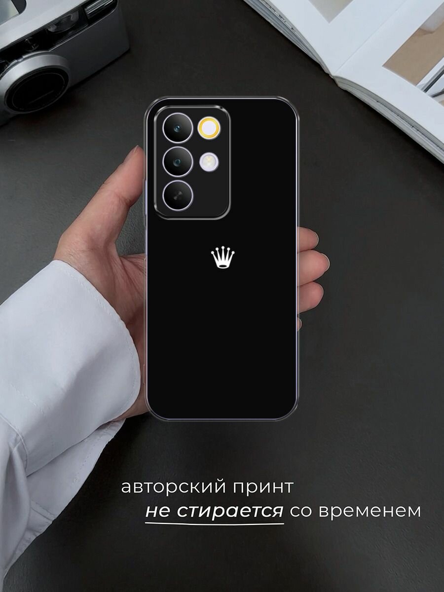 Чехол на Realme C85 / Реалми C85 с принтом Белая корона на черном фоне — фото 1