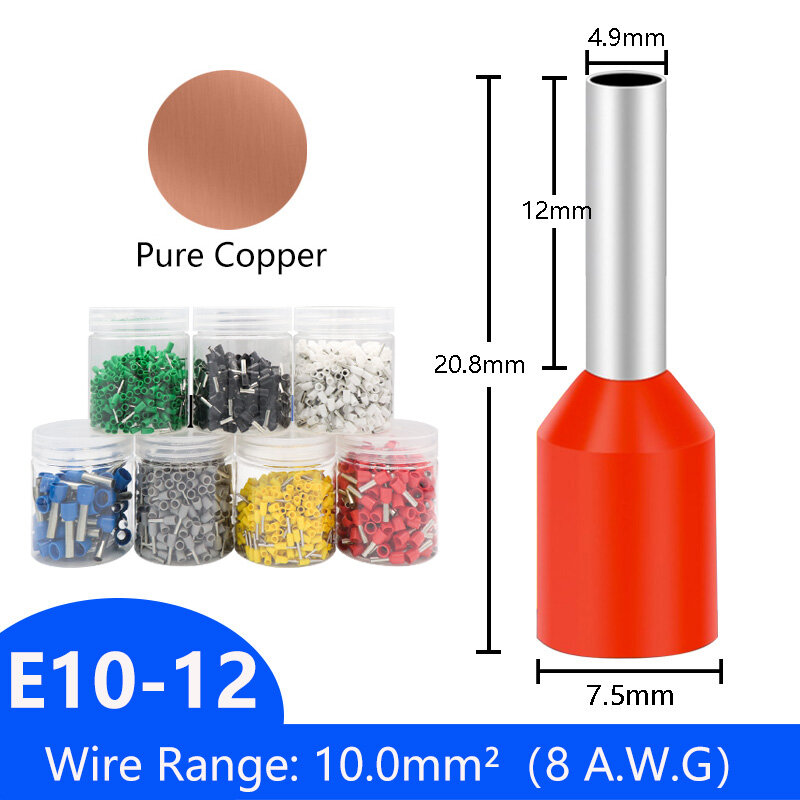 50 шт. E10-12 чистый медный концевой зажим для провода Трубчатый обжимной зажим