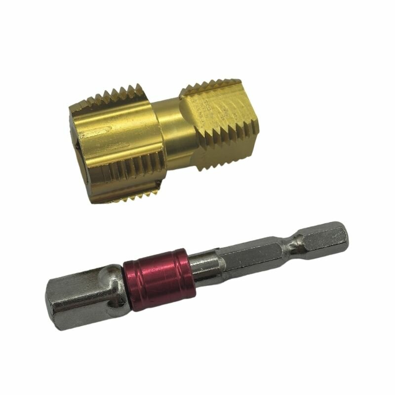 (1 набор) Инструмент для нарезания внутренней резьбы в трубах - золотистый двухсторонний, красный стержень