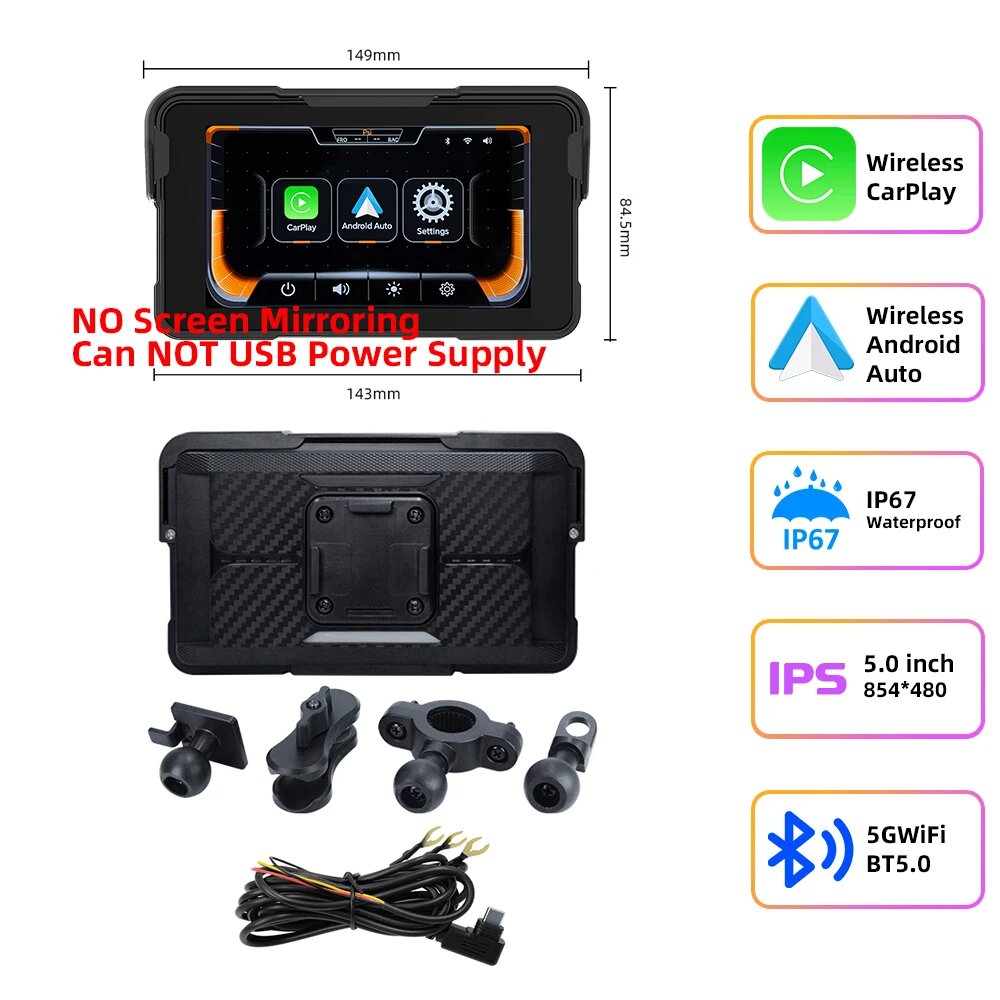 EKIY M11A 5-дюймовый навигационный мотоцикл, водонепроницаемый экран Carplay, портативный мотоцикл, беспроводной Android, авто монитор, TPMS M11A