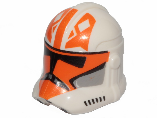 Minifigure, Headgear Helmet SW Clone Trooper (Phase 2) with Black Visor and Orange 332nd Company Pattern, 11217pb14 White U