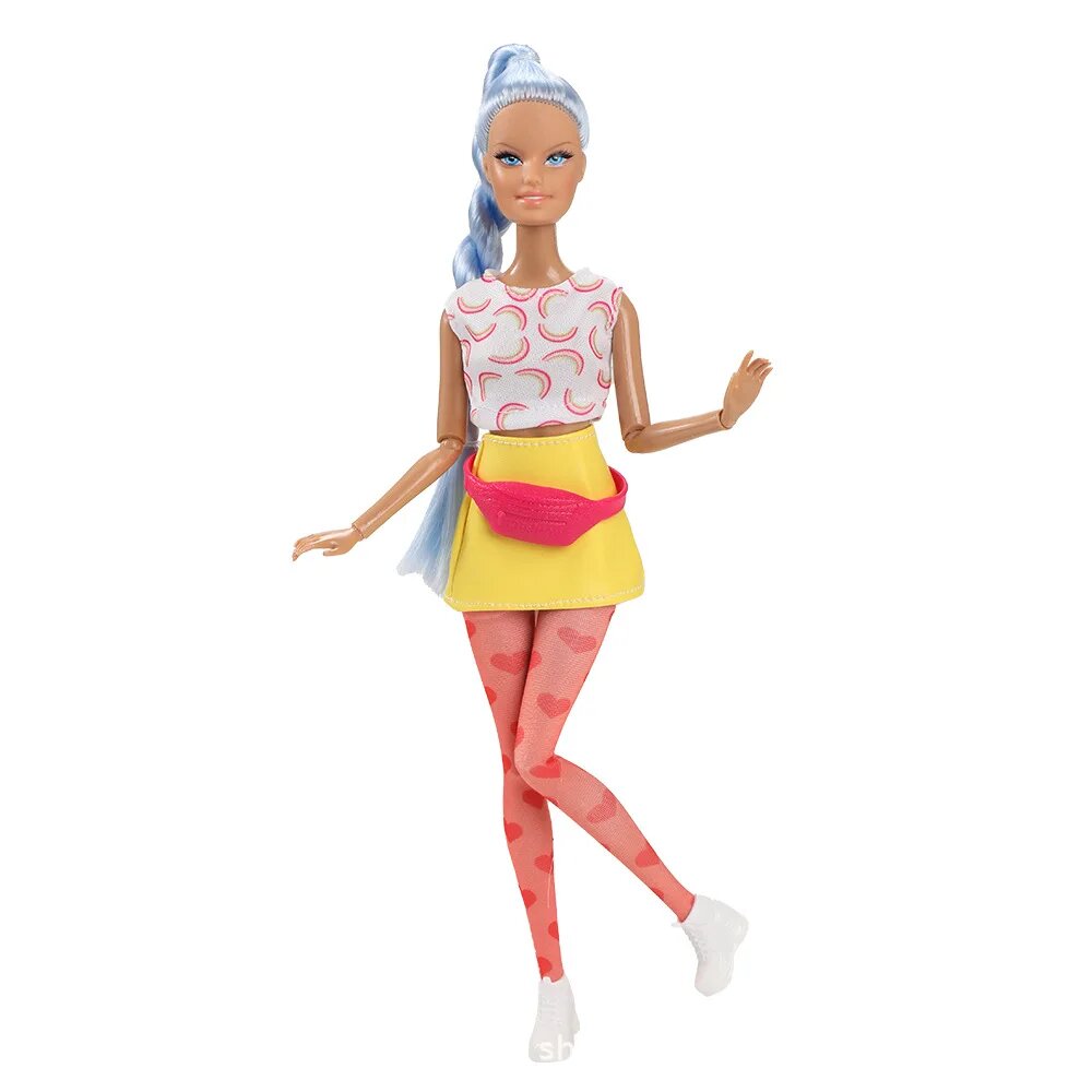 Кукла Barbie в желмом топе и леггинсах с сердечками, цвет F