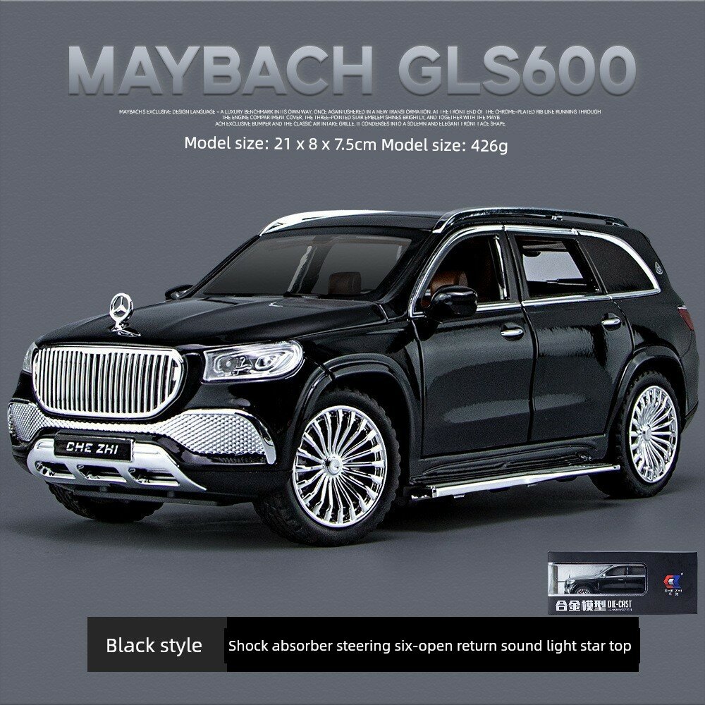 Модель Mercedes-Maybach GLS600 в масштабе 1:24 из сплава, коллекционная модель SUV в черном цвете с плавным ходом