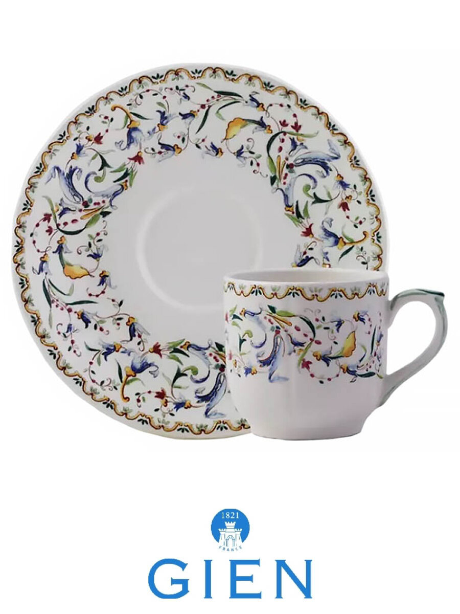 Набор кофейных пар фаянсовых Gien Toscana, 85 мл, 2 шт, 2 персоны, глазурь, Франция