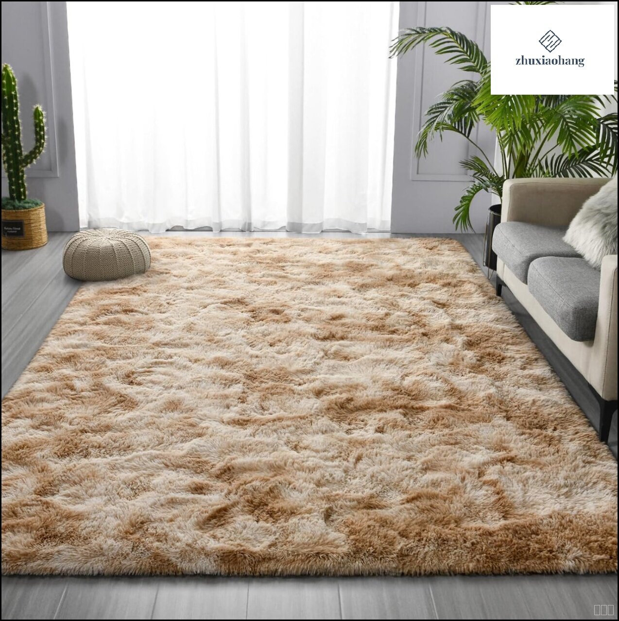 Ковер на пол с длинным ворсом меховой 200х160 см, бежевый, мягкий, пушистый, антискользящий, в гостиную, спальню