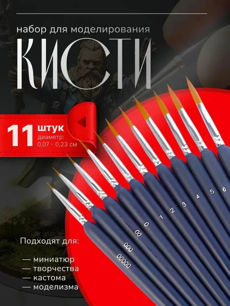 Кисть для линера / Кисть для рисования и макияжа/Набор кистей для моделирования миниатюр 11 шт