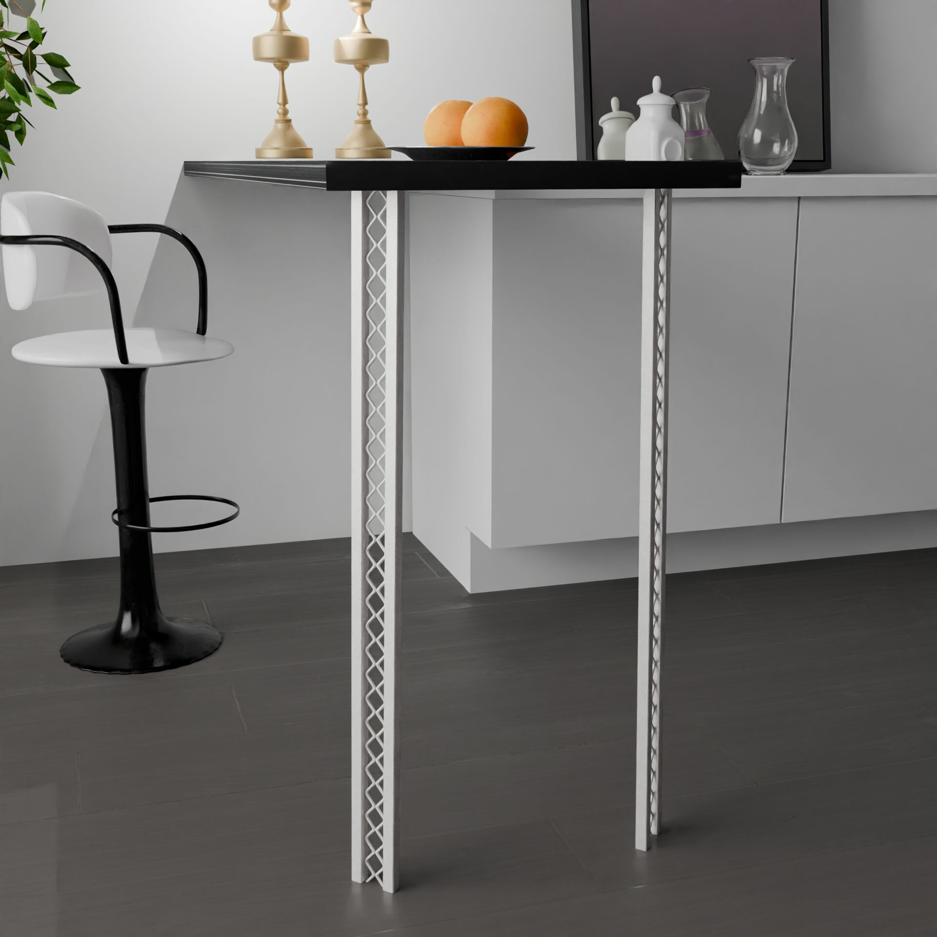 Ножка для барной стойки Ажур2П, 110см, Антик золото на белом. 1шт. Мебельная металлическая, лофт