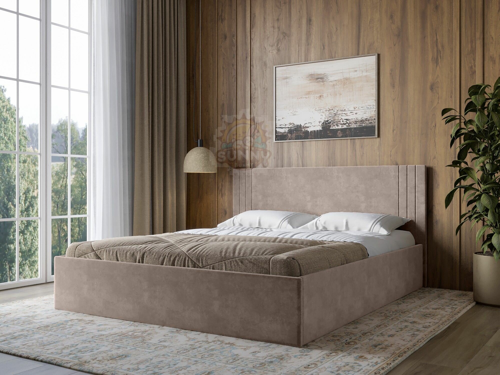 Двуспальная кровать Венеция 180х200 см, (матрас-sleep FLEX S), ЛДСП (Forest 16 Коричневый)