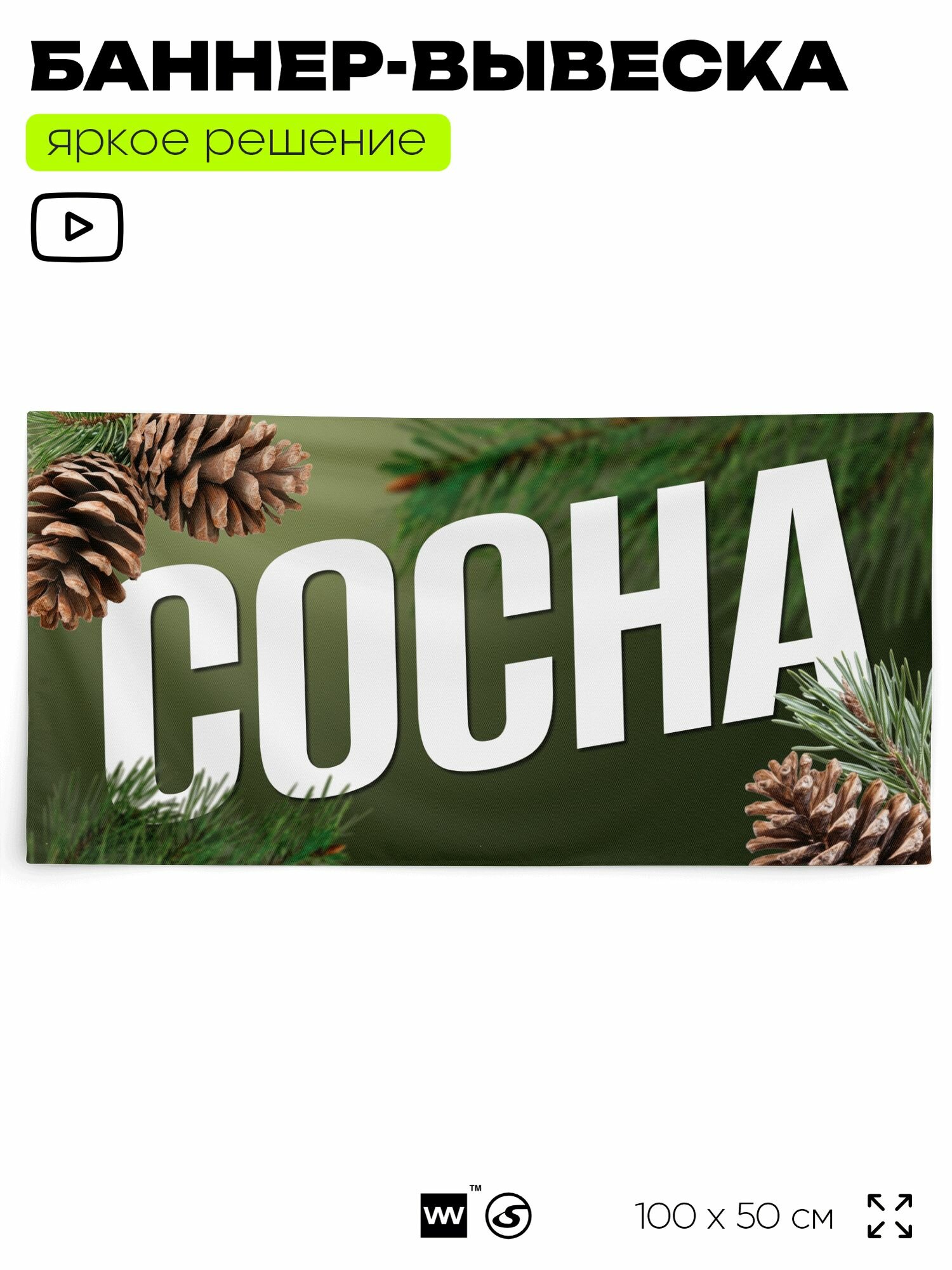 Рекламная вывеска баннер "сосна", 100х50 см, для магазина, разноцветный, Silver Plane x Айдентика Технолоджи