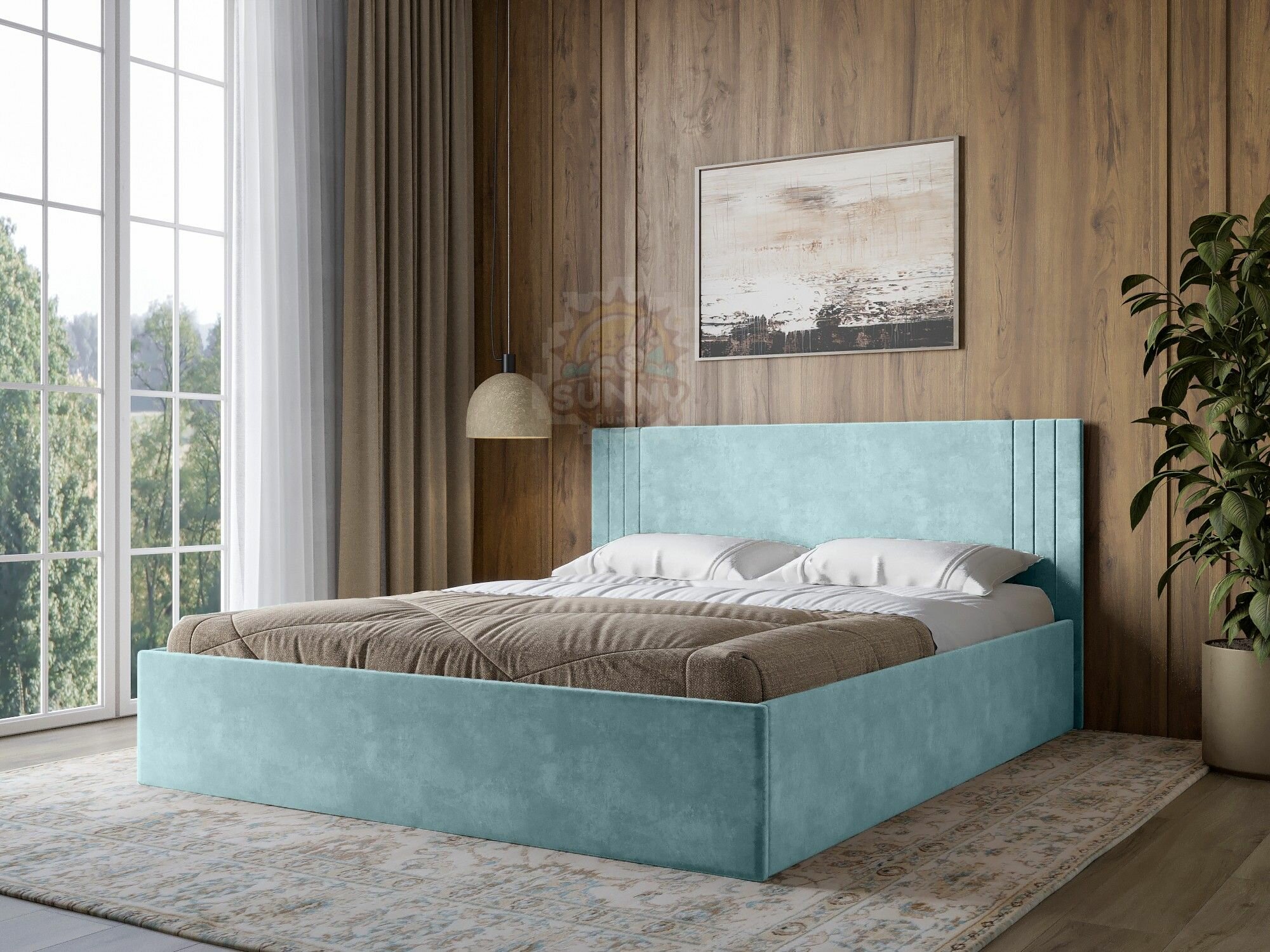 Полутороспальная кровать Венеция 140х190 см, ортопед осн, ЛДСП (Teddy 028 Морозная свежесть)