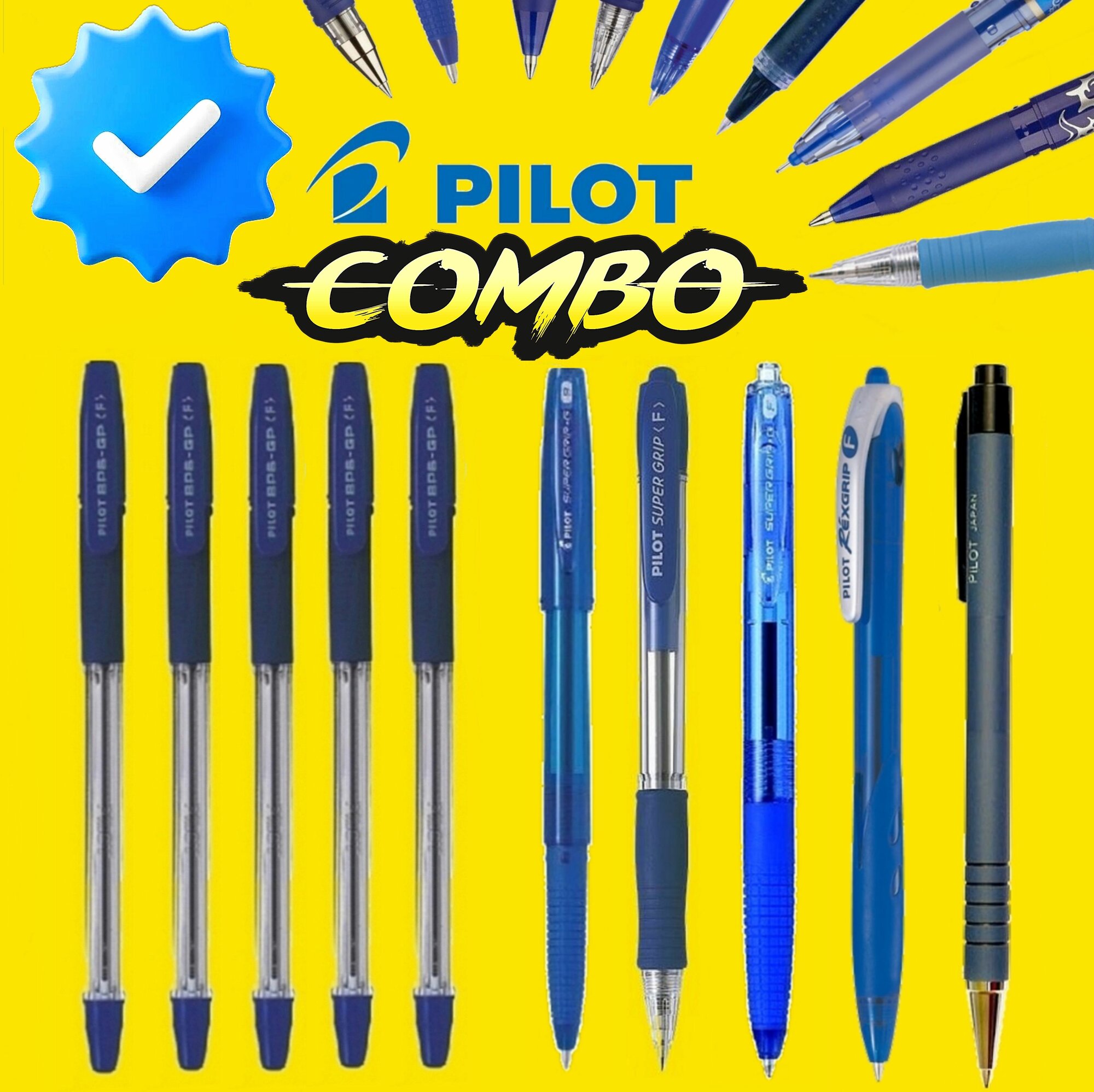 Ручка шариковая синяя PILOT 0,7мм. (Комбо моделей: BPS-GP F-5 шт, BPGP 10R, BPGG 8R, BPS GG, BPRG 10R, BPRK 10M) + Подарок корректор.