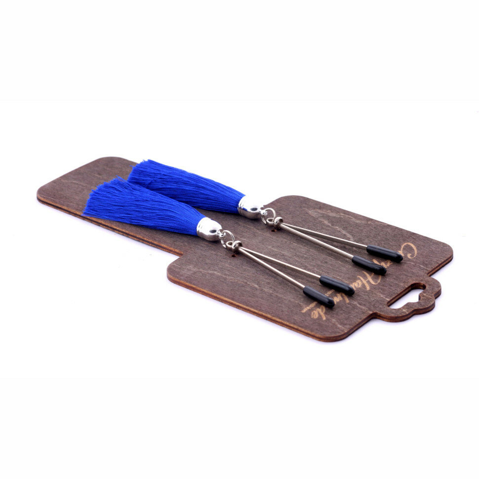 Зажимы на соски «вилки» с кисточками из шелка (Синий)