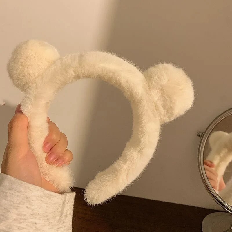 Плюшевые ленты для волос с медвежьими ушками Белый, White