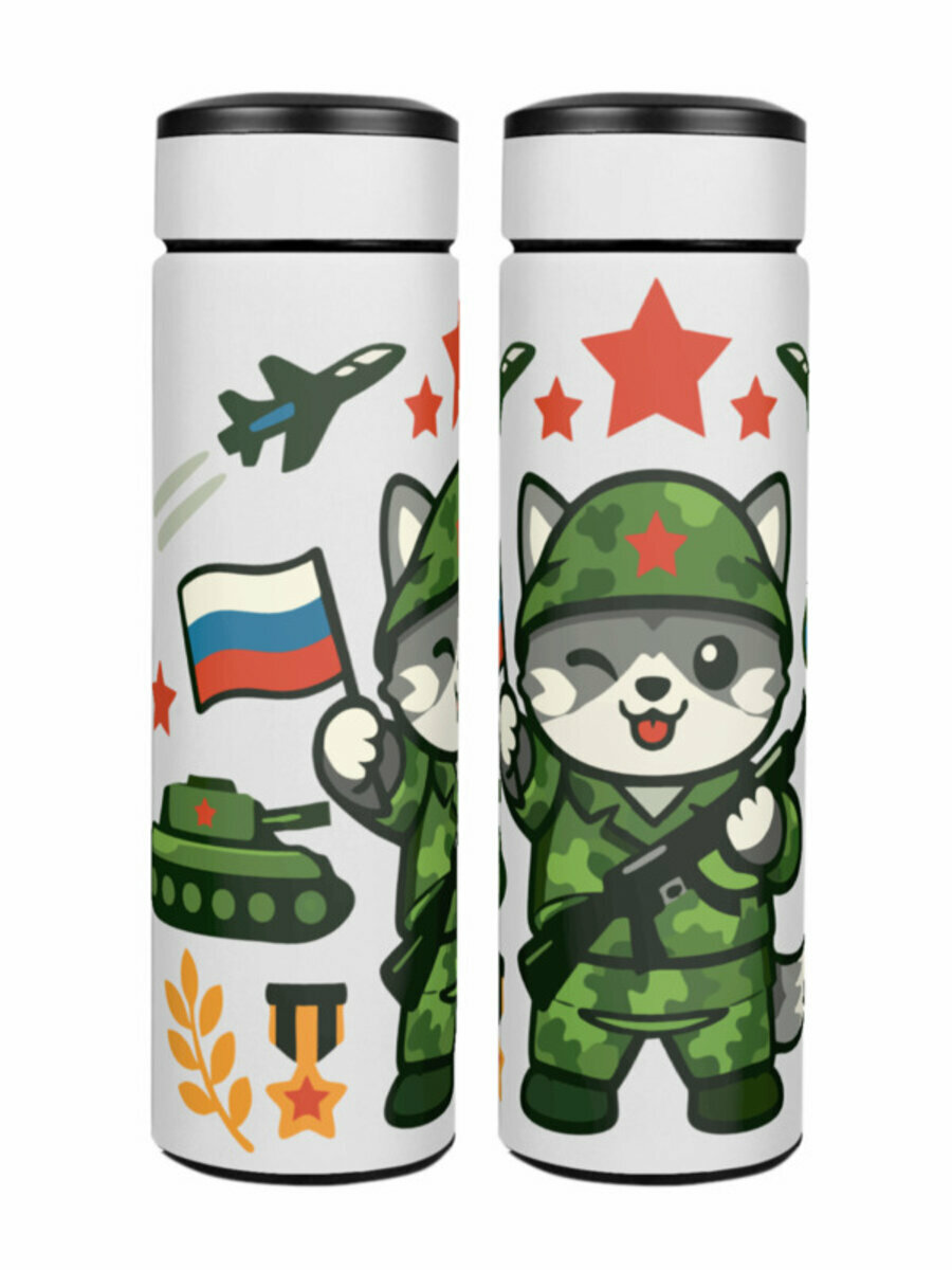 Термос «Волчонок военный» (белый)