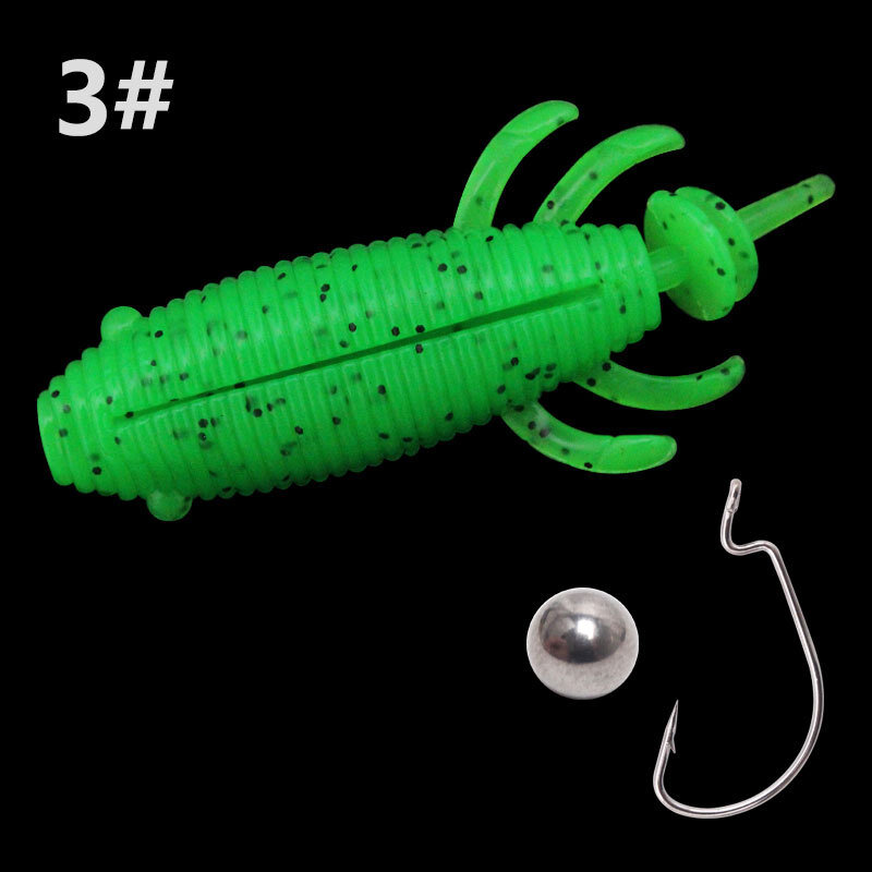 Рыболовная плавающая мягкая приманка-червя Creature Baitк, с крючком и стальным шариком 8 см/13 г, 1 шт, зеленая