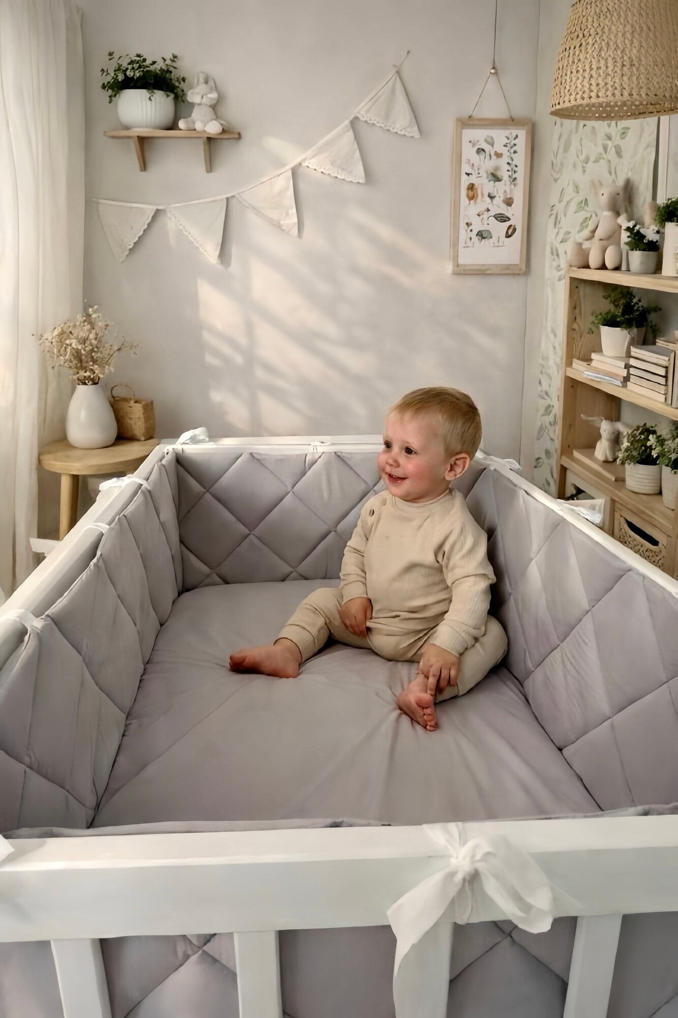 Бортики в кроватку для новорождённых, темно серый, 100% хлопок, 60х30 см - 2 шт, 120х30 см - 2 шт, MamiBro