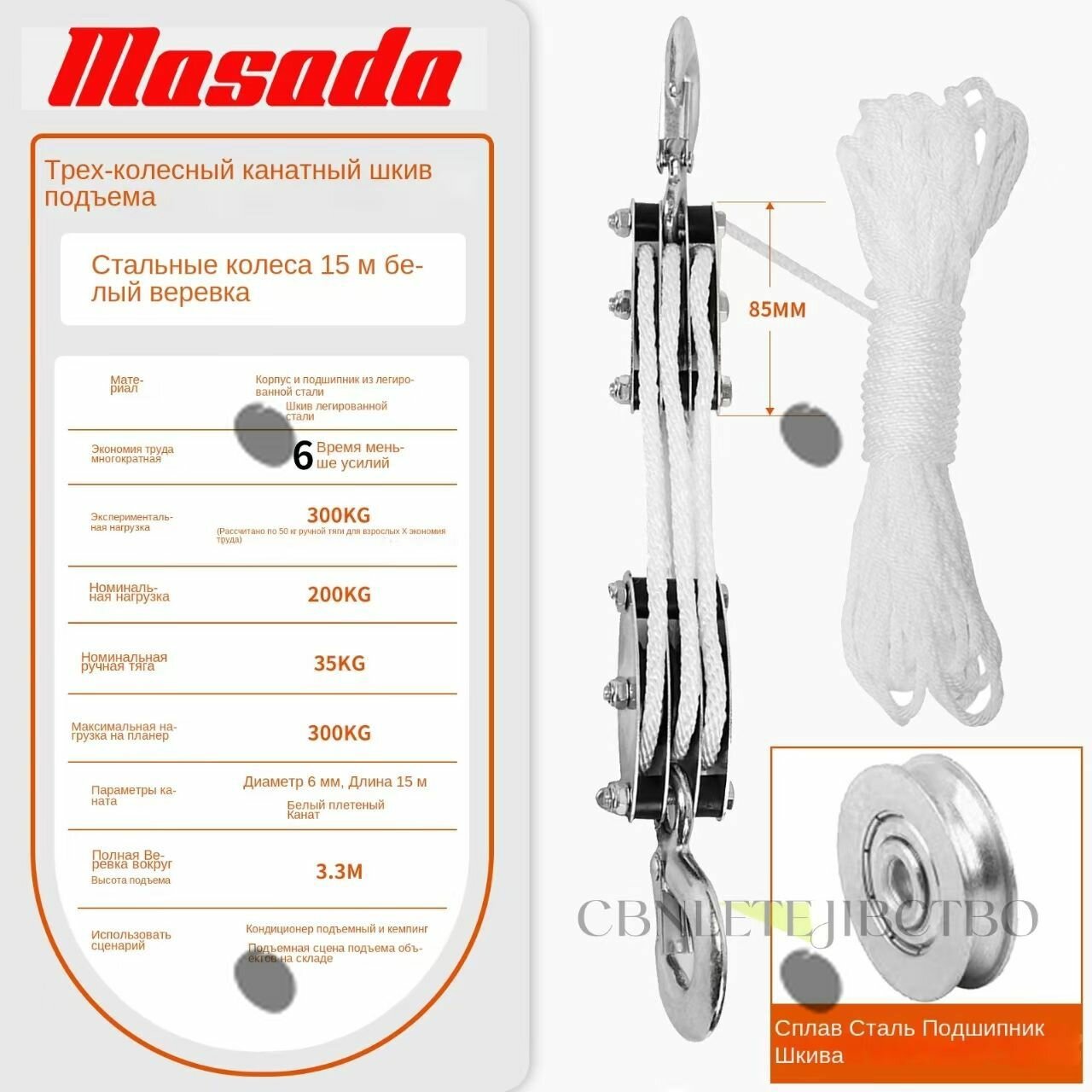 Блок и система полиспаста канатная таль тяжелая