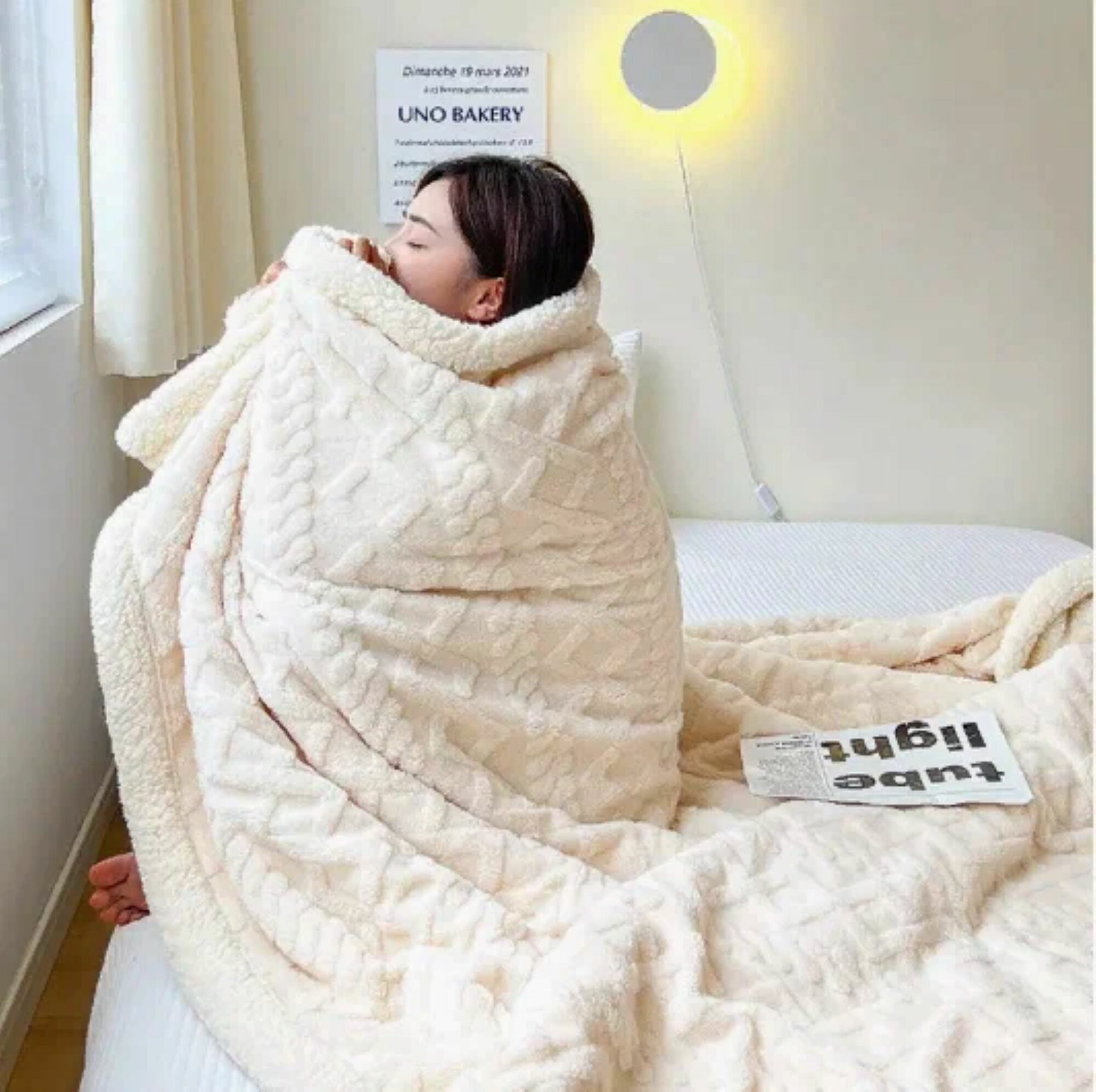 Плед 200*230 Евро Овечка плюшевый теплый двусторонний с под вязаные узоры одеяло дивана Покрывало на кровать, молочный