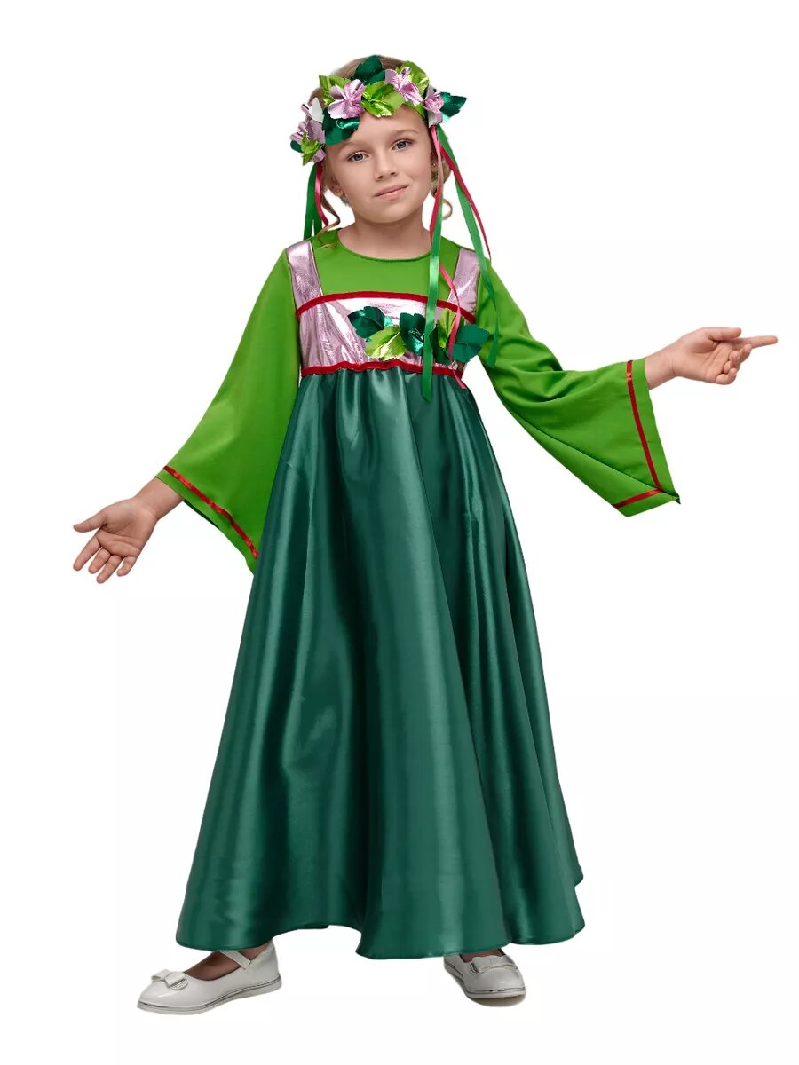 Карнавальный костюм весны детский для девочки, зеленый, XL (140-146 см)