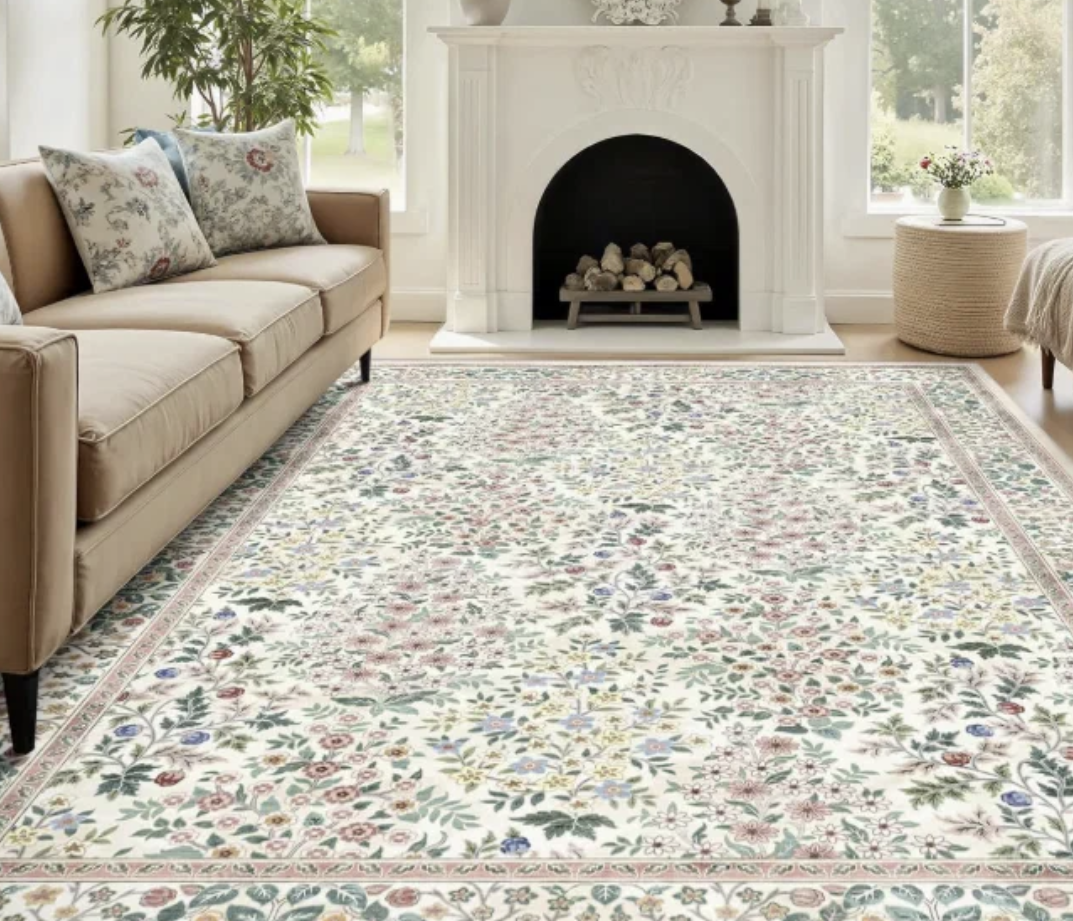 Прочный нескользящий ковер в пасторальном стиле, 230*160 см, с рисунком в виде ярких цветов