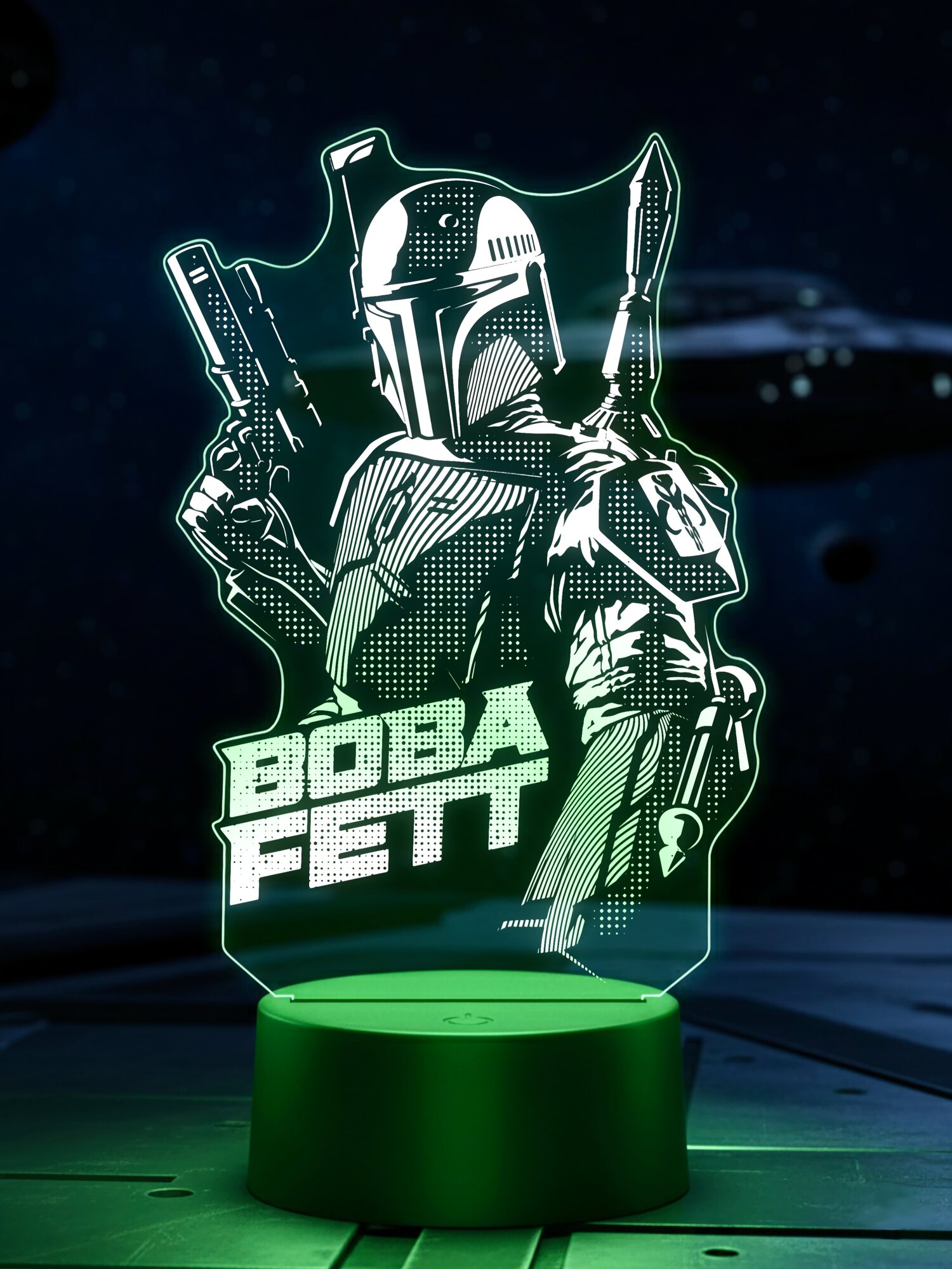 Ночник Звездные Войны, Боба Фетт - Star Wars, Boba Fett. Подарок фанату «Звёздных Войн» — декор в комнату с героями легендарной саги: Дарт Вейдер, джедаи, световые мечи, Мандалорец и Грогу.