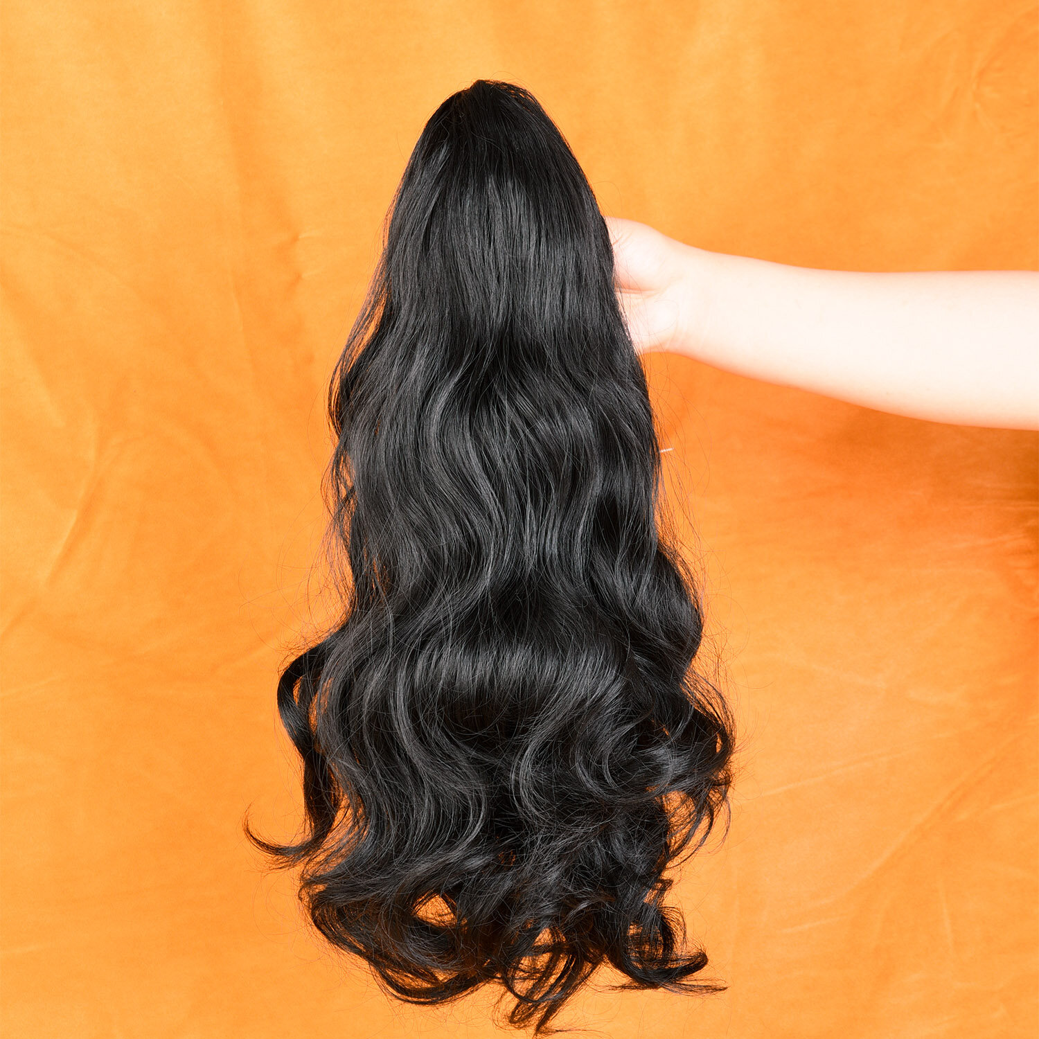 Парик Шиньон хвост на крабе 35CM Волнистый рулон Чёрно