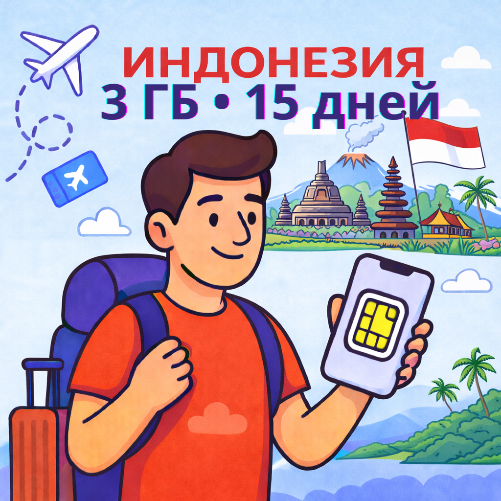 ESIM Индонезия • Интернет • 3 ГБ на 15 дней • 5G/4G • Для телефона и планшета