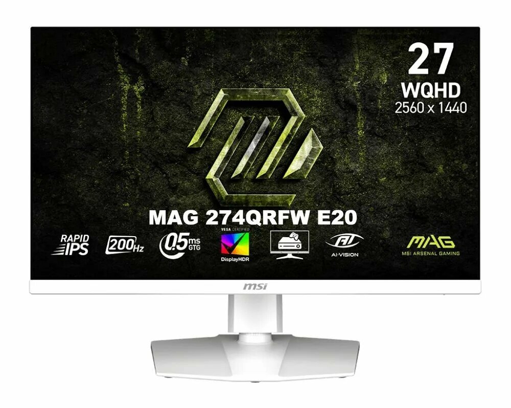 MSI 27" Монитор MAG 274QRFW E20/200Hz/0.5ms (GtG, Min.)/Rapid IPS/VESA DisplayHDR 400, белое, белый, прозрачный