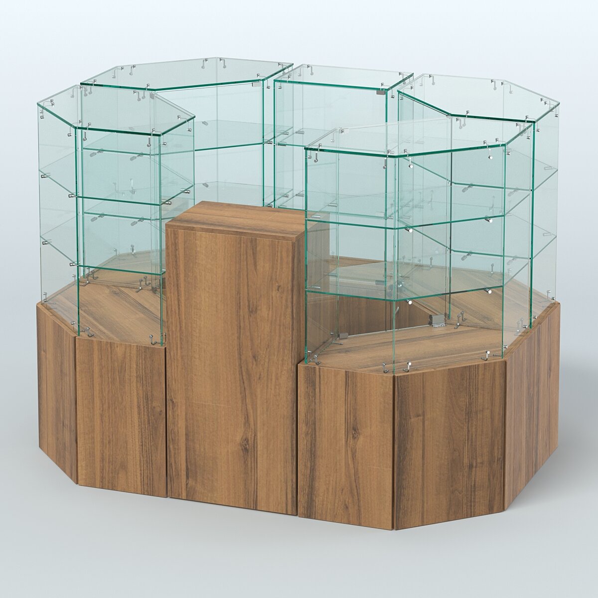 Стеклянный островок-павильон серии кольцо шестигранный №4, Орех