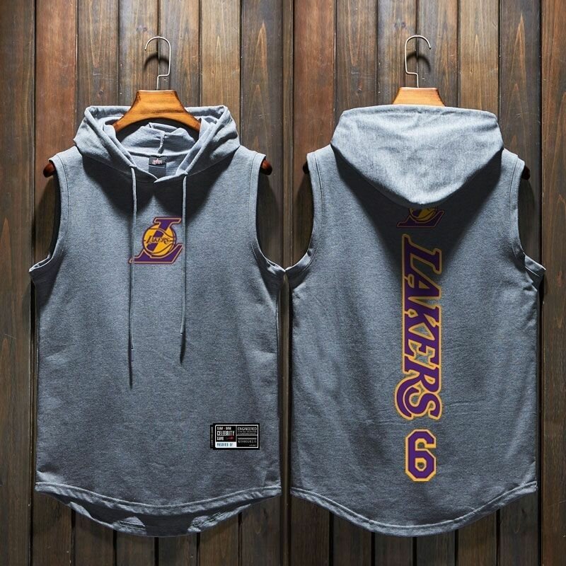 Жилет с капюшоном Леброна Джеймса № 6 "Лос-Анджелес Лейкерс", серый