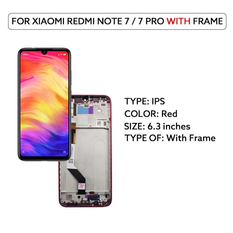 Дисплей для Xiaomi Redmi Note 7/7 Pro, 6.3", Red Frame