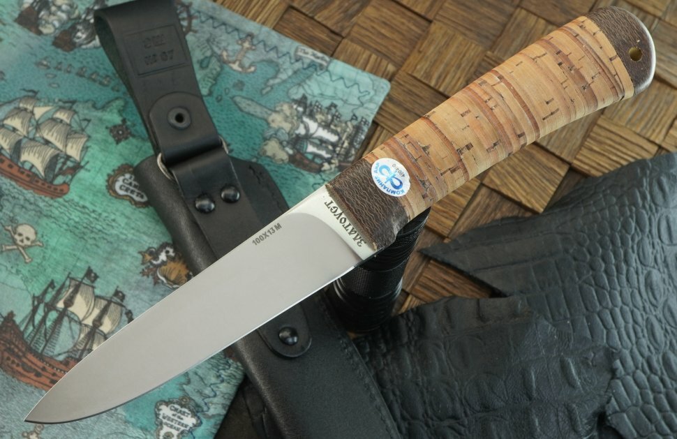 Нож с фиксированным клинком АиР Эш, сталь 100Х13М, рукоять береста