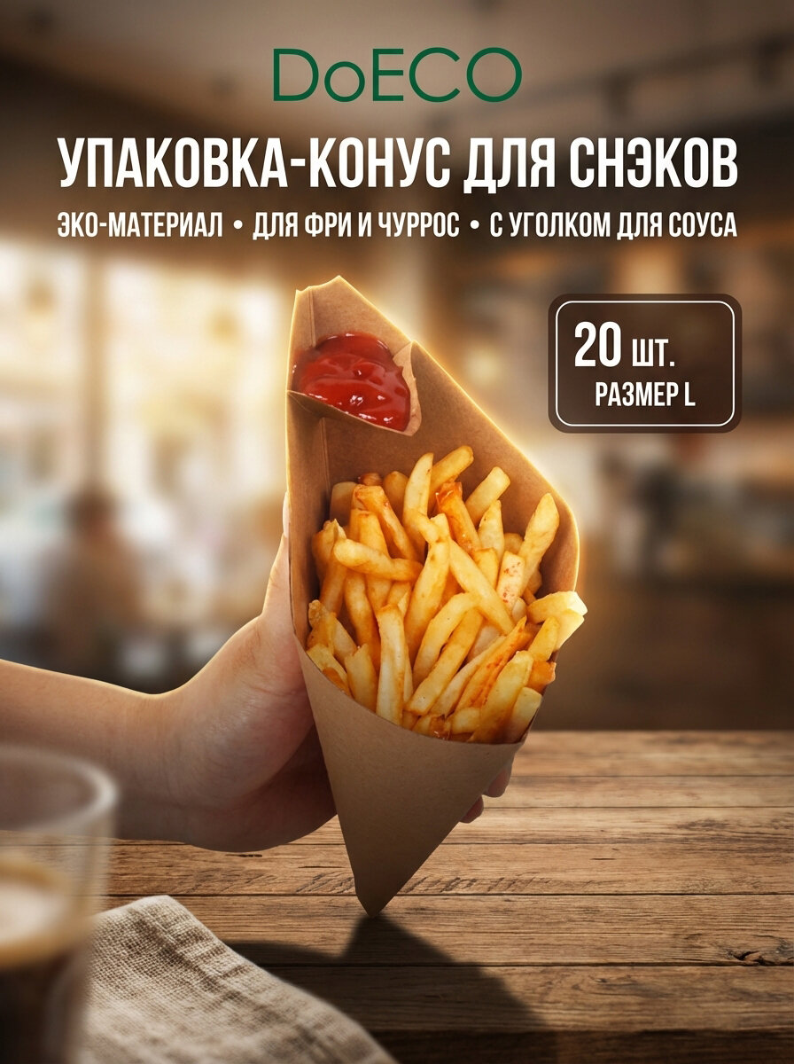 Коробка крафт пищевая DoECO контейнер одноразовый, упаковка 115х200 мм, 20 шт.