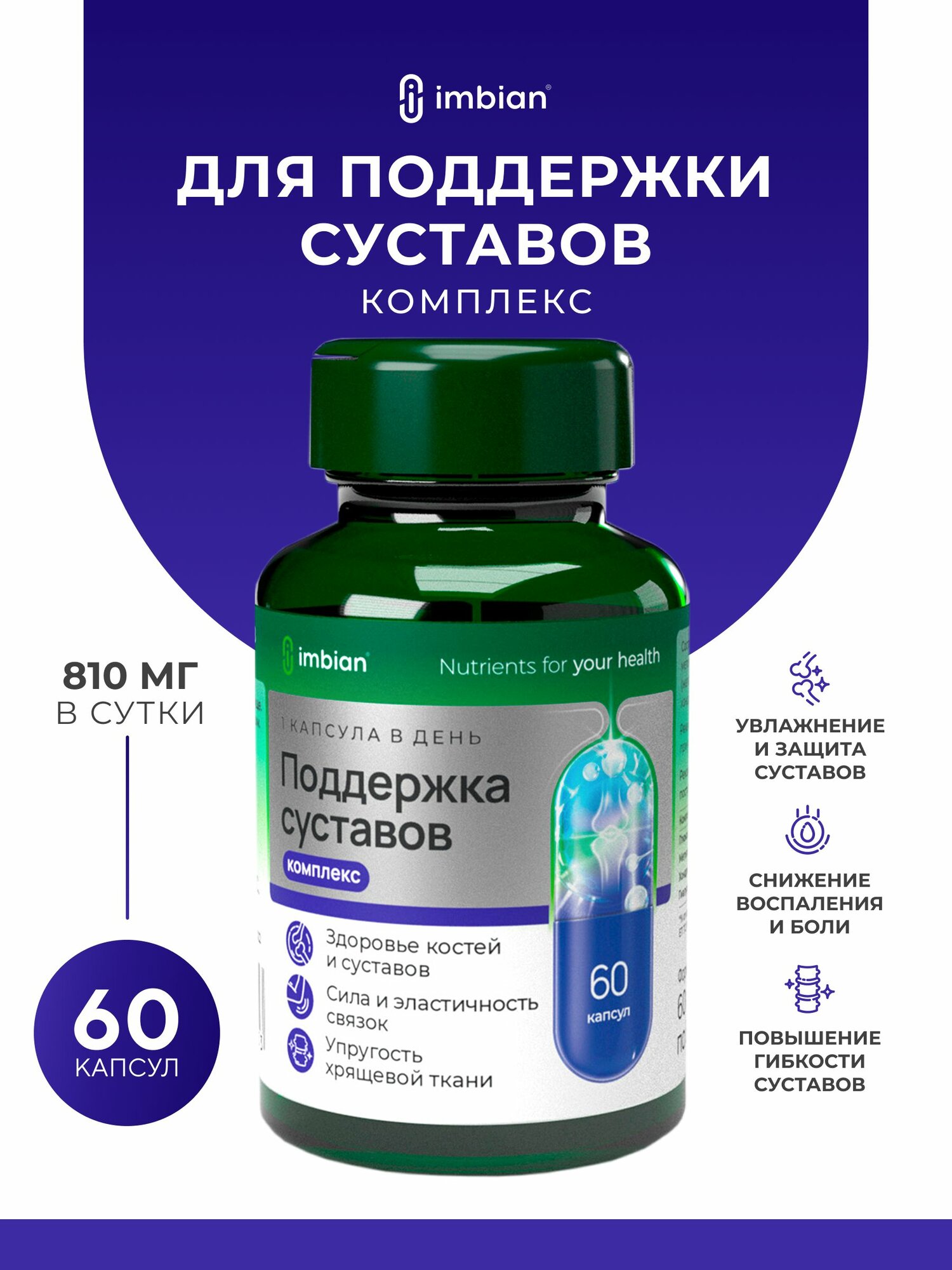 Поддержка суставов IMBIAN PHARM комплекс глюкозамин хондроитин мсм 60 капсул