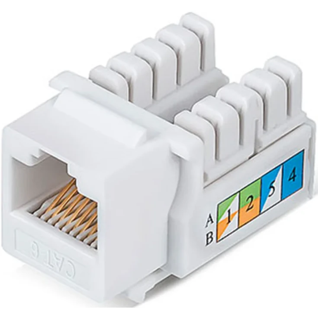 02-0254 Модуль Keystone Jack RJ-45(8P8C), UTP неэкранированный, CAT 6, тип 90 градусов, белый REXANT PRO