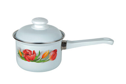 Кастрюля-ковш эмалированная 1 л с крышкой для детской каши, соусов, Лысьвенские эмали