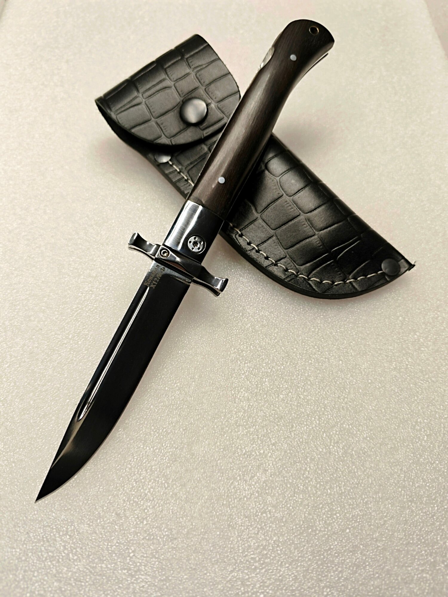 Нож складной Арбитр Кованая Х12МФ длина 26см ручная работа ножны натуральная кожа в комплекте