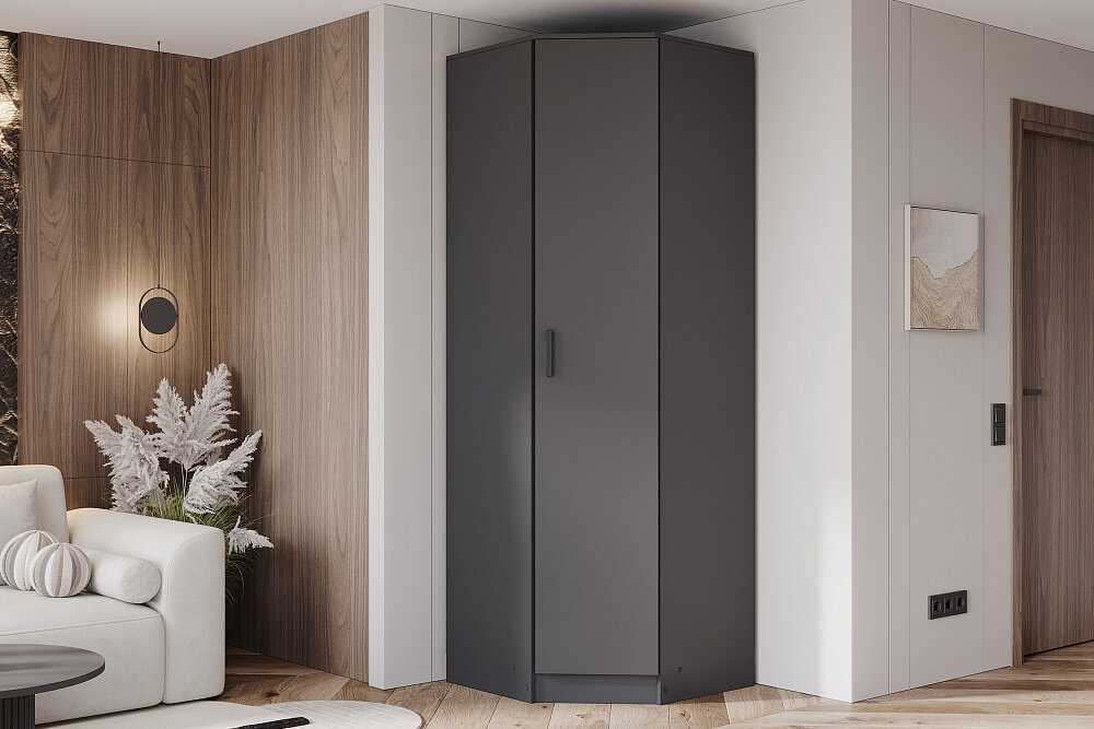 Шкаф угловой для одежды однодверный, 1 дверь 5 полок 1 штанга, Эра, 76х220х76 см, ЛДСП, Графит