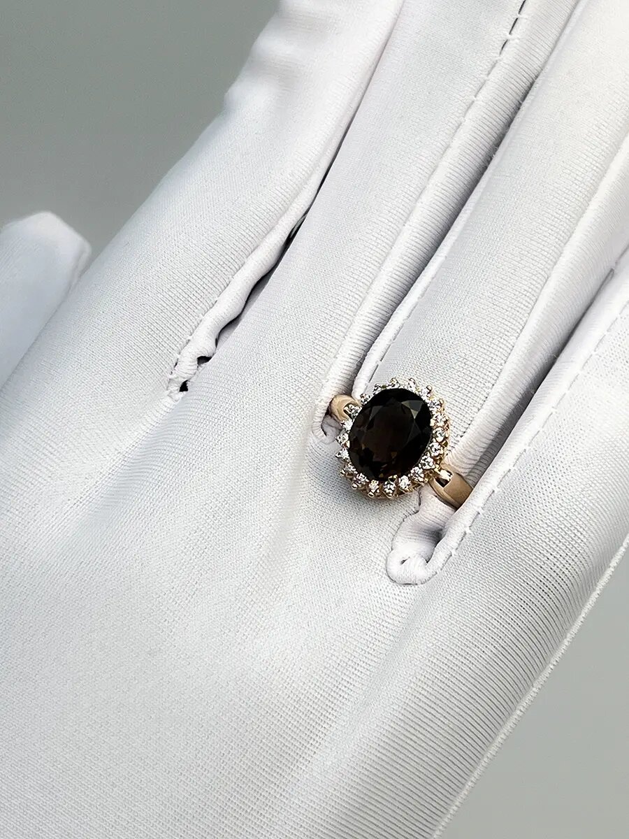 Кольцо, фианит, раухтопаз