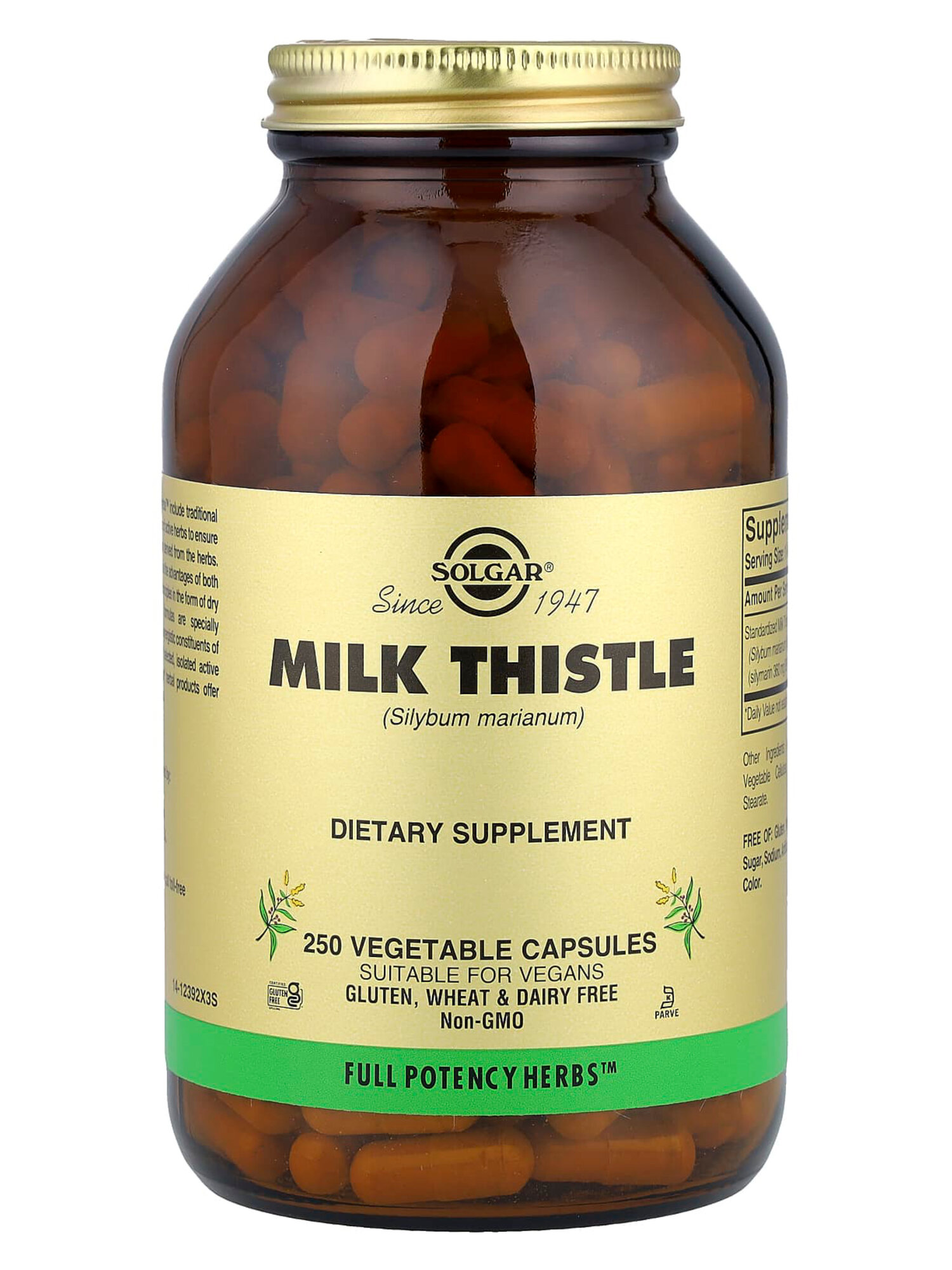 Solgar Milk Thistle, Молочный чертополох 250 вегетарианских капсул