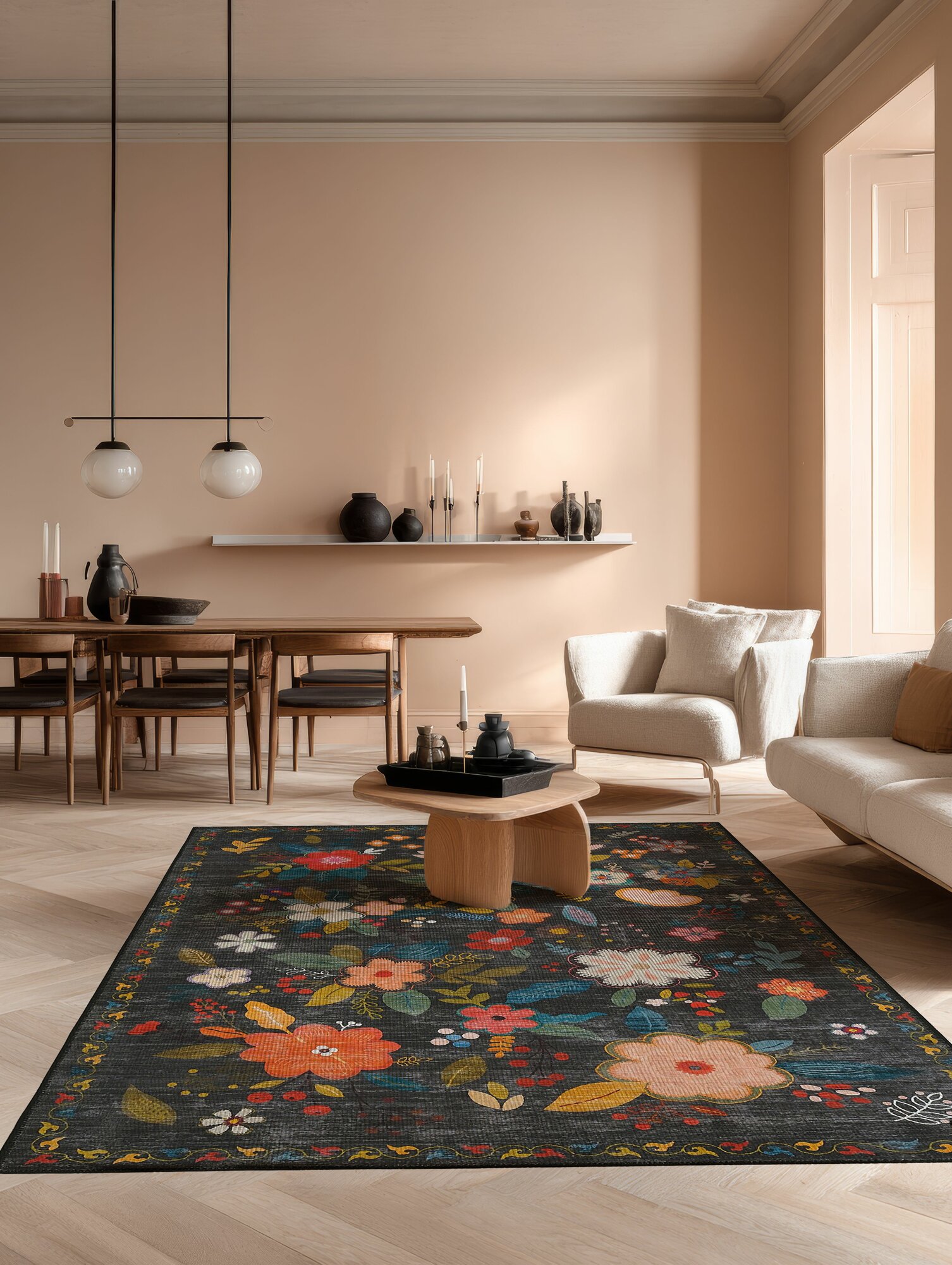Ковер Cool Hali Daisy 614 шенилловый 180х280 см Вечерний ноктюрн (черный, голубой, терракотовый, белый, зеленый )