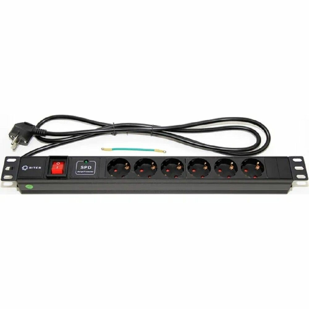 5bites Сетевой фильтр PDU619A - 06 Блок розеток 6S AL SWITCH 1U 19" 2M 3G 1.5MM2 VDE