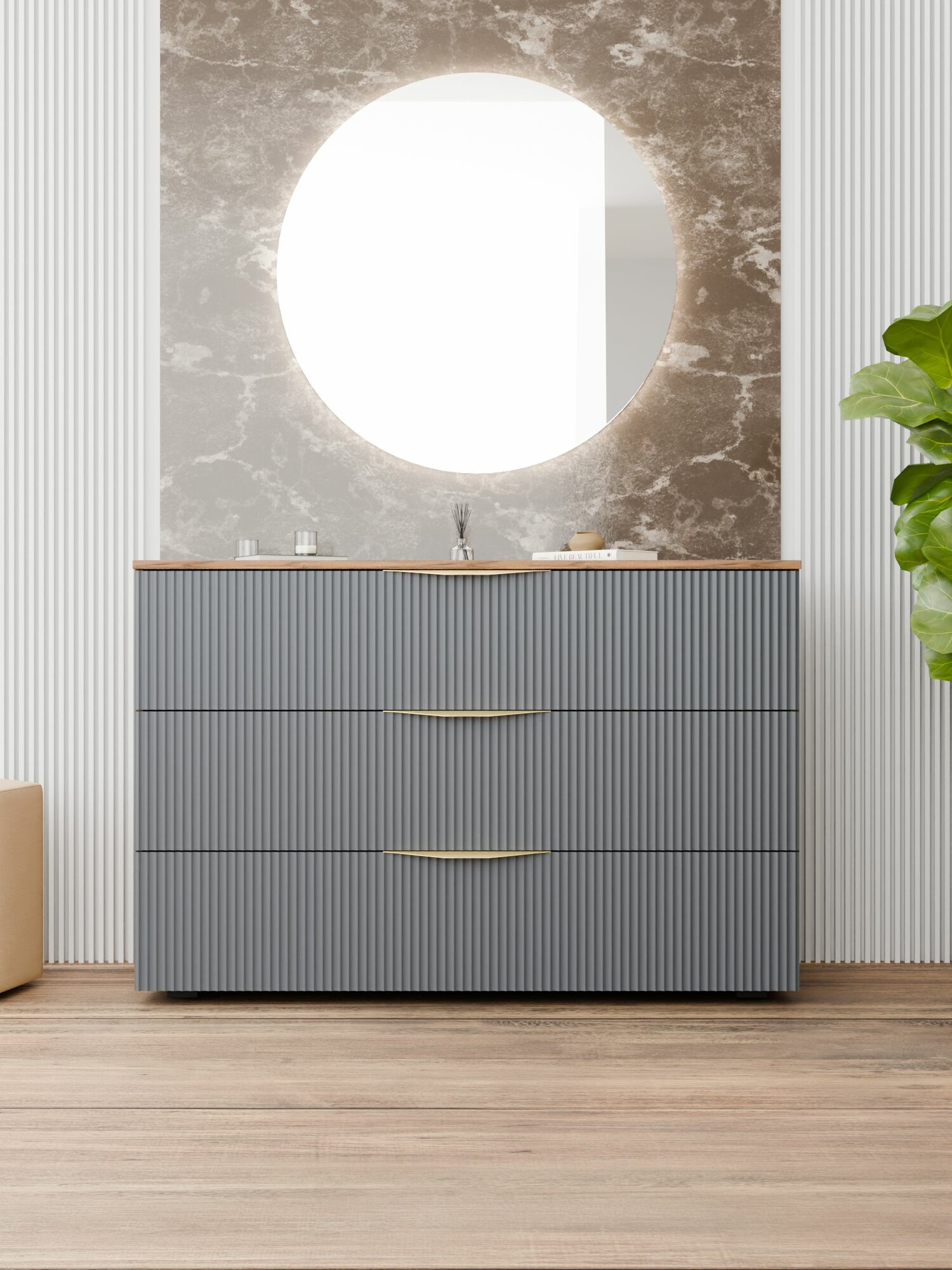 Комод для белья и одежды трио 3 ящика, 118х78.3х41 см