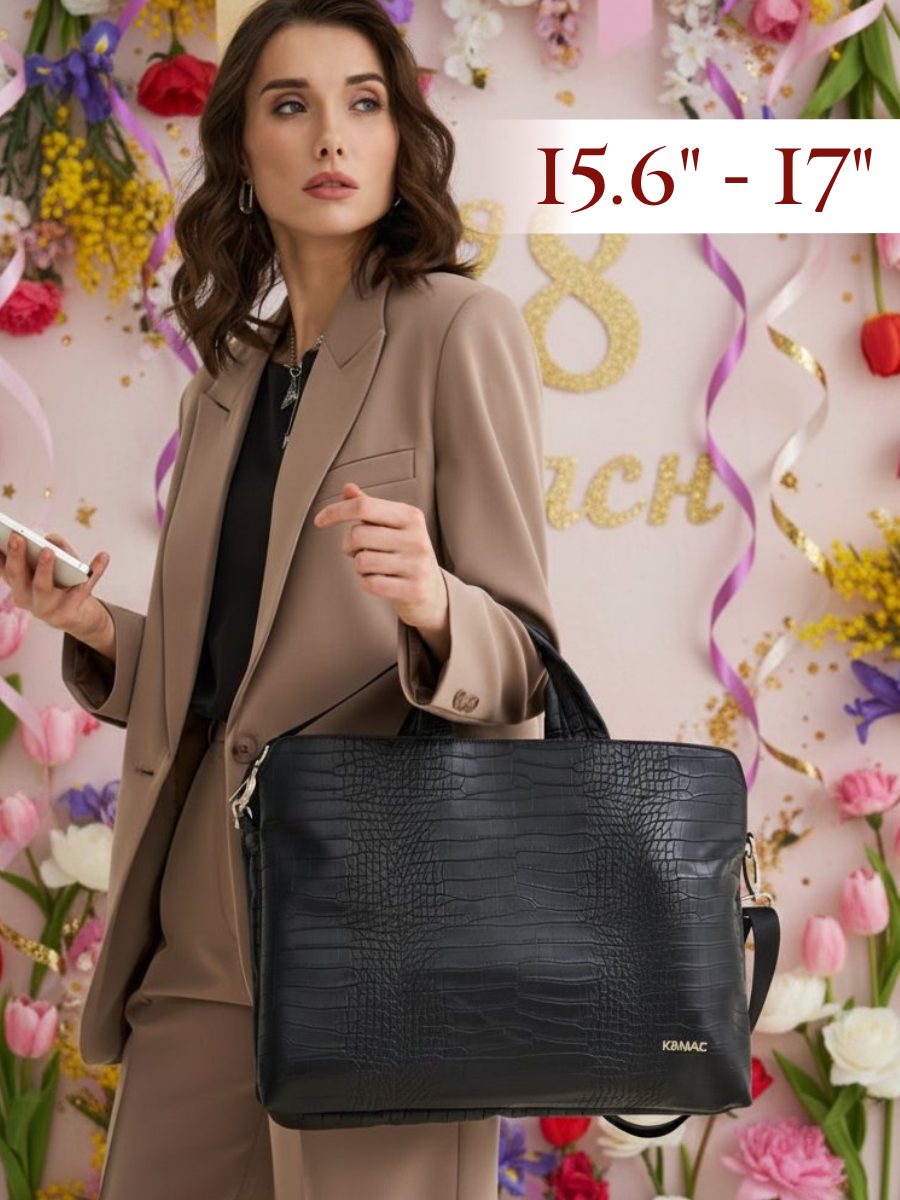 Сумка для ноутбука 15.6, 16 и 17 дюймов KINMAC с ремнем на плечо и 3 отделениями (Чёрный)