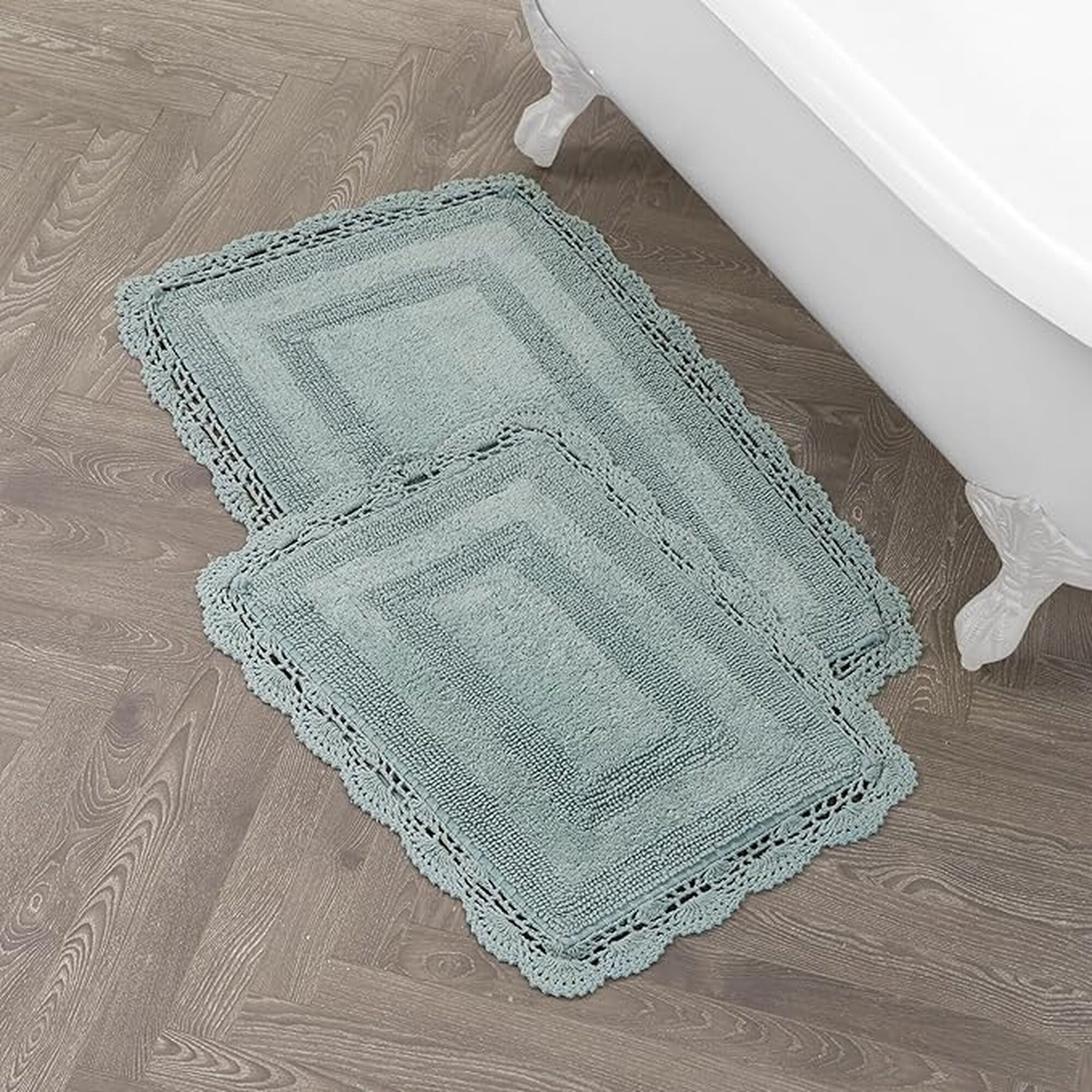 Комплект из 2-х ковриков для ванной Laura Ashley вязаные крючком, цвет голубой, LAYMB007185