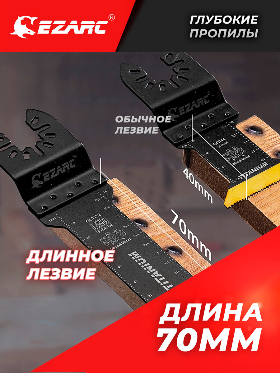Удлиненные титановые насадки EZARC универсальные, для реноватора мультитула, полотно пильное, набор 3 шт.