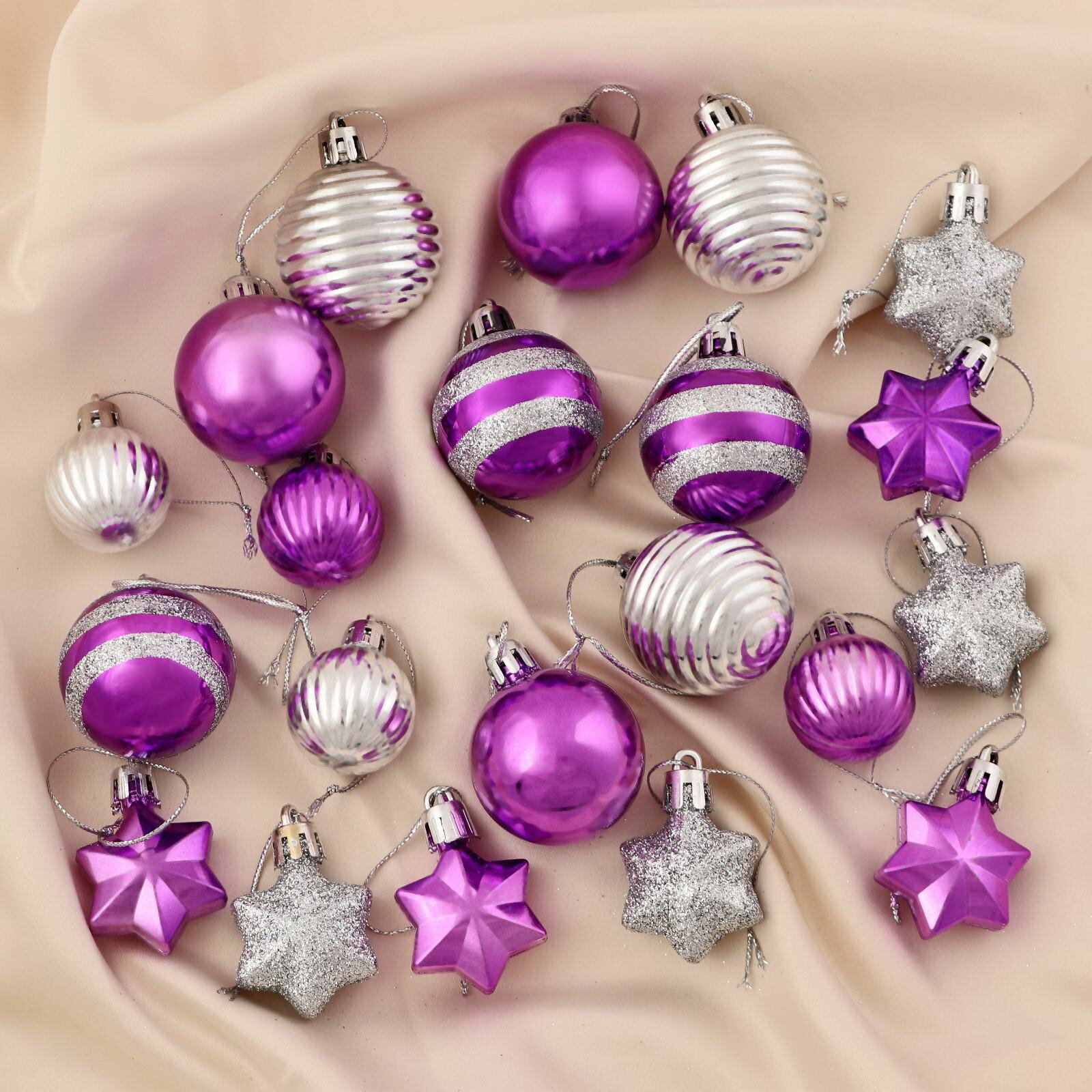 Ёлочные игрушки "Серпантин", шары новогодние, набор 21 шт, серебристо-фиолетовый