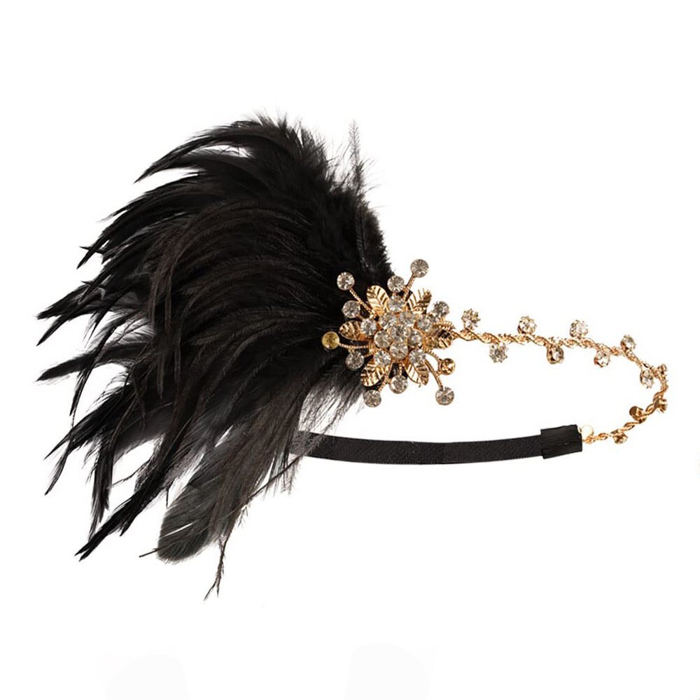 Аксессуары для девушек в стиле флаппер 1920-х годов: винтажная повязка на голову с перьями в стиле Гэтсби, украшение для волос для вечеринок и балов.