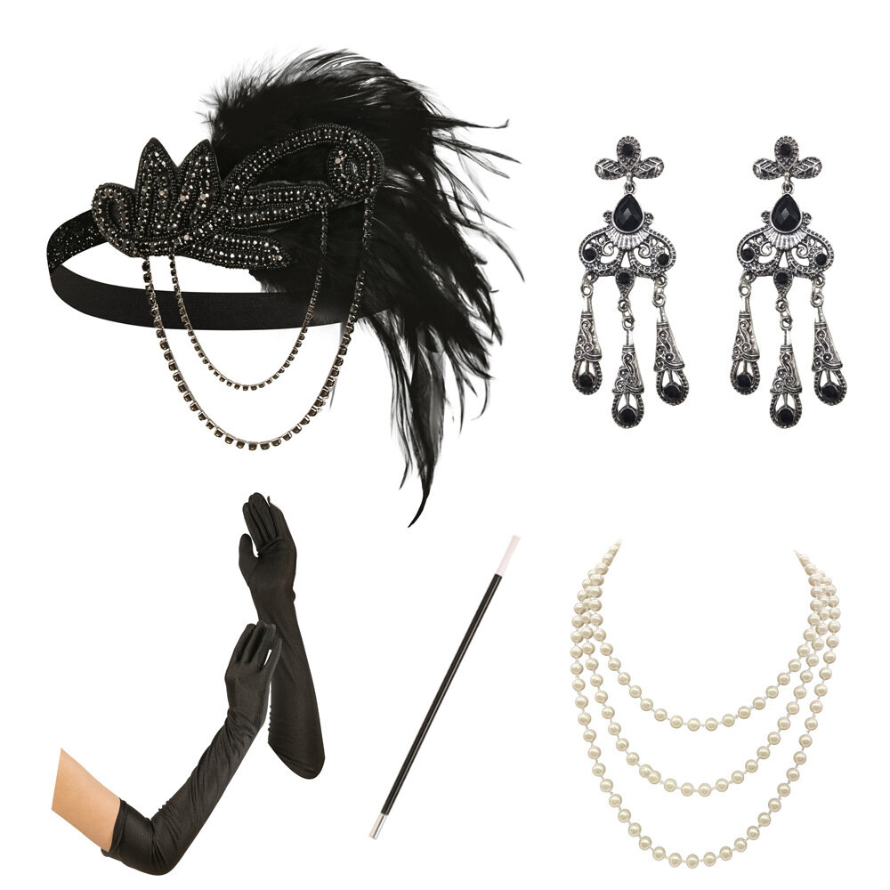 Женский головной убор для маскарада в стиле 1920-х годов, повязка на голову с перьями в стиле флаппер, аксессуар для вечеринки в стиле Гэтсби.